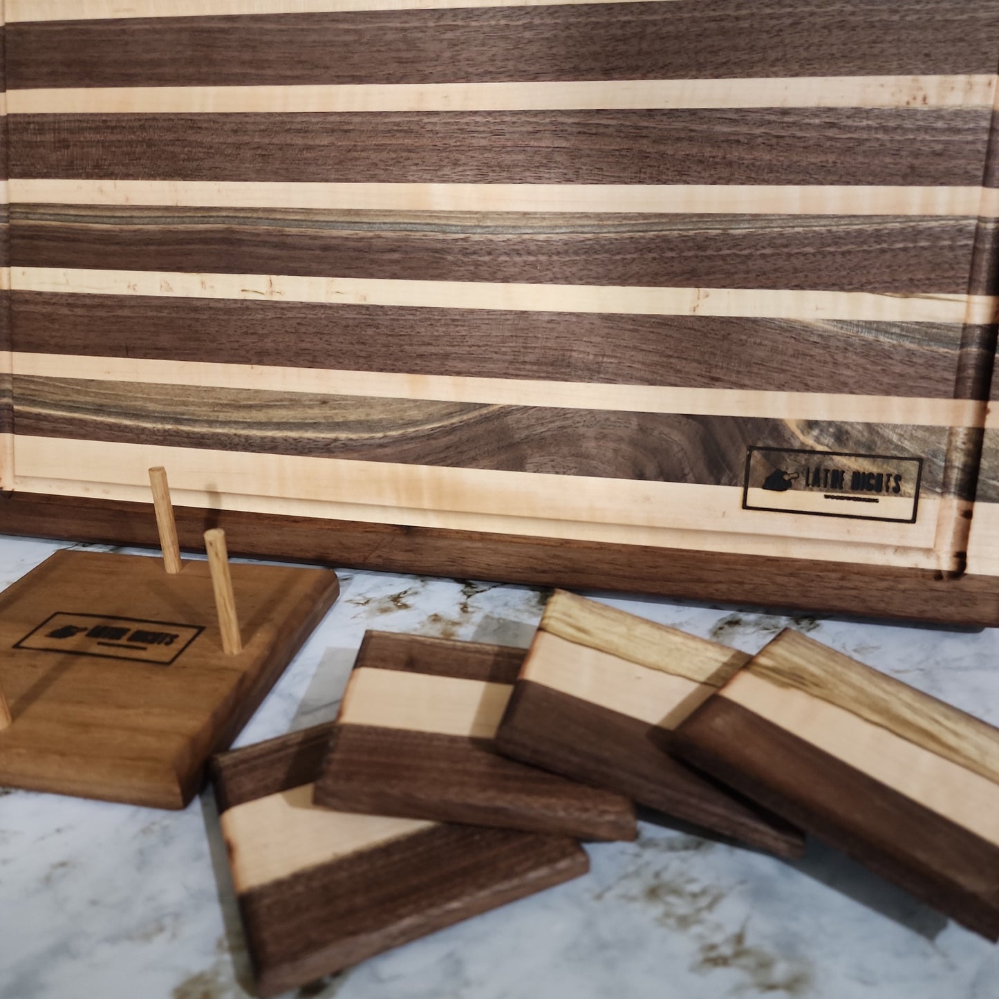 Matching Butcher Block and Coaster Set – Lathe Nights Woodworking